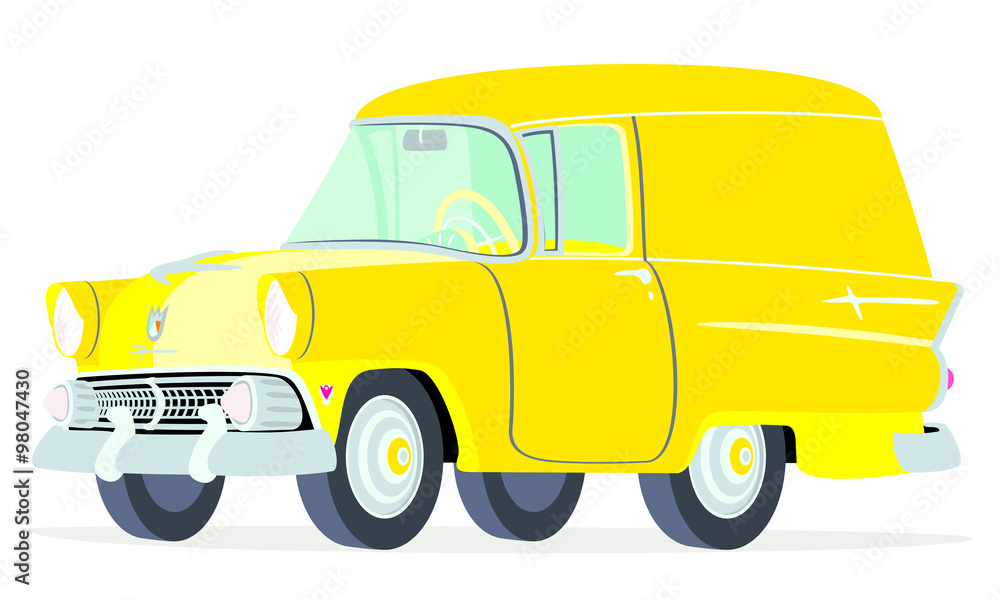Caricatura Ford Courier Sedan Delivery 1955 amarilla vista frontal y ...