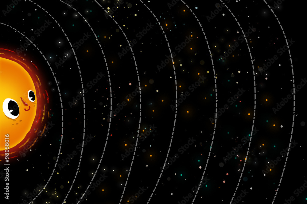 Illustration for Children: The Happy Planets in Solar System. Realistic ...