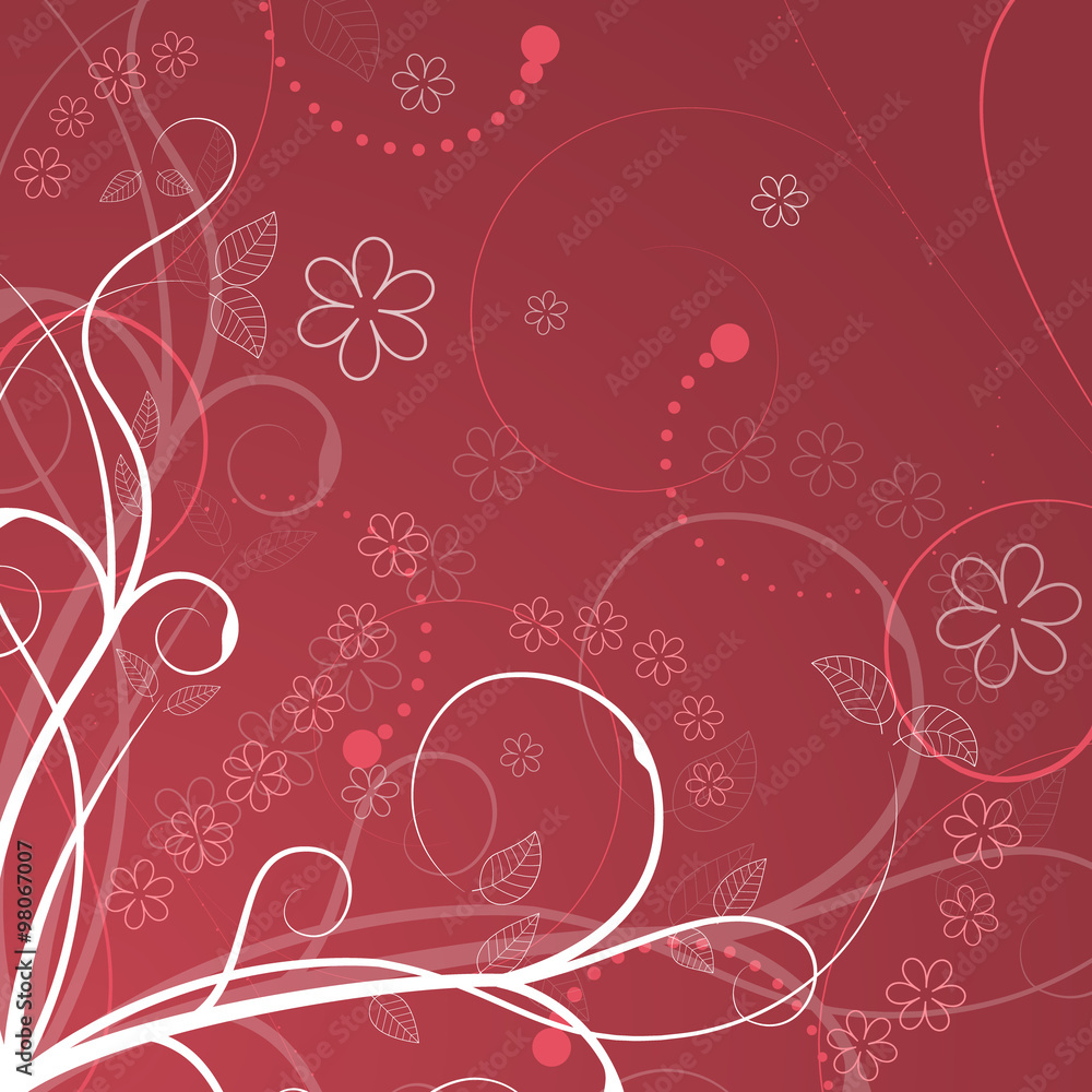 Floral vector illustration with spiral elements, flowers and plants ...