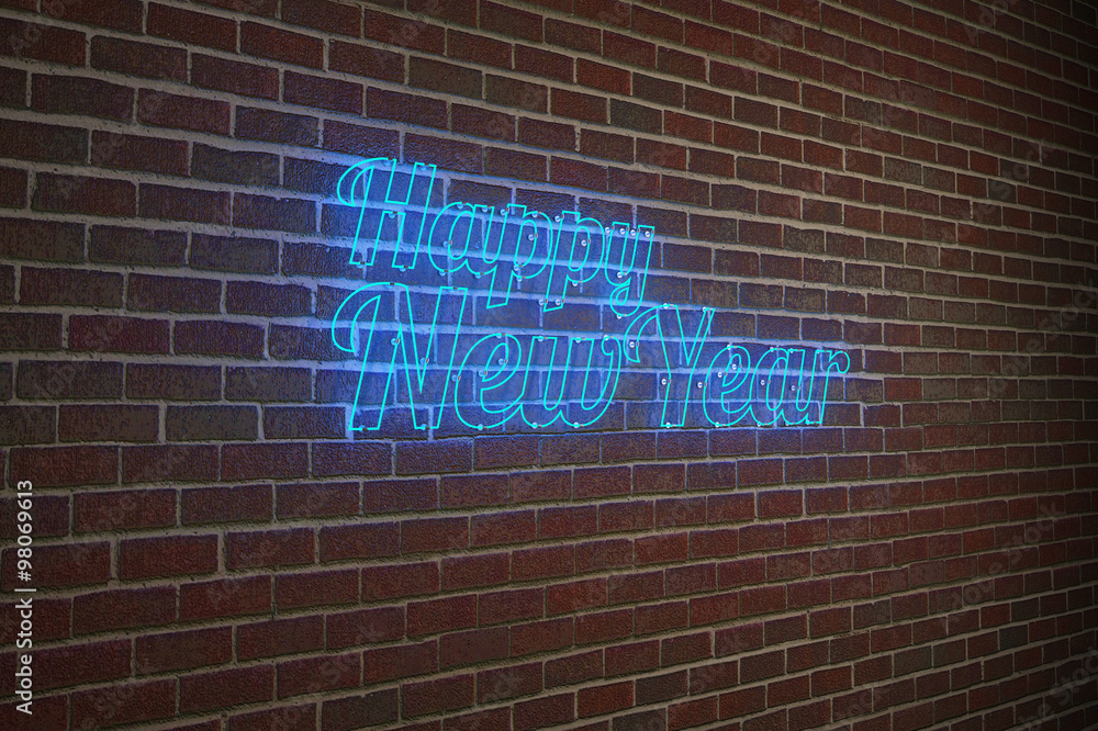 Neon figures on a brick wall Stock Illustration | Adobe Stock