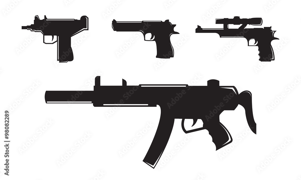 Firearm With A Variety Of Shape And Types Silhouette Stock Vector ...