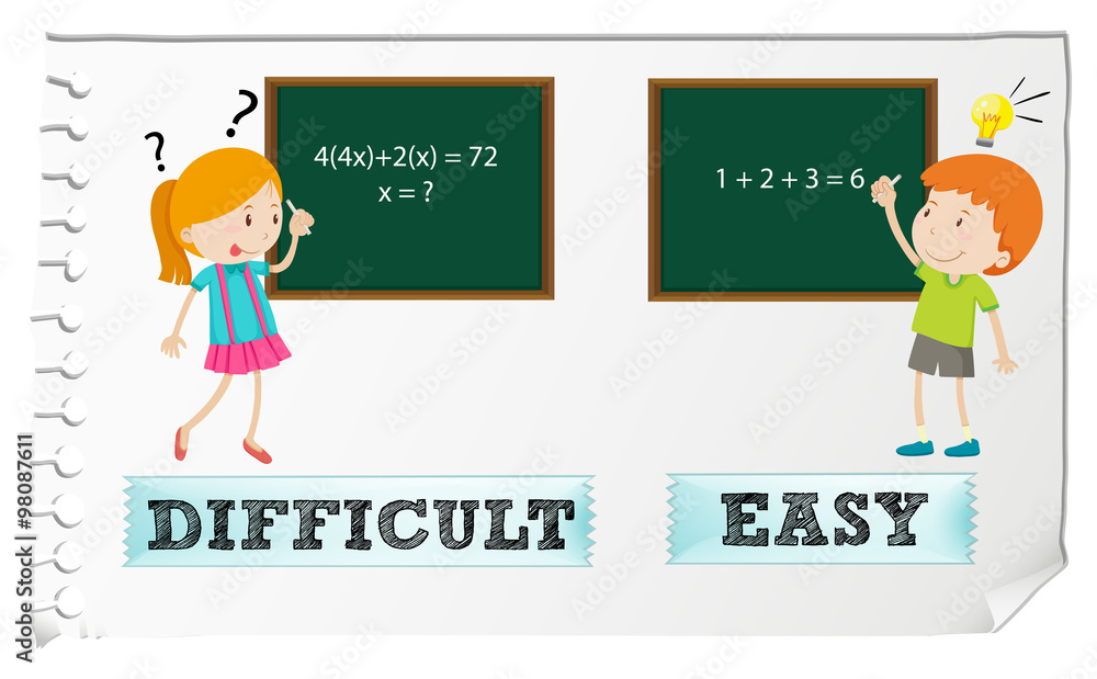 Opposite adjectives difficult and easy Stock Vector | Adobe Stock