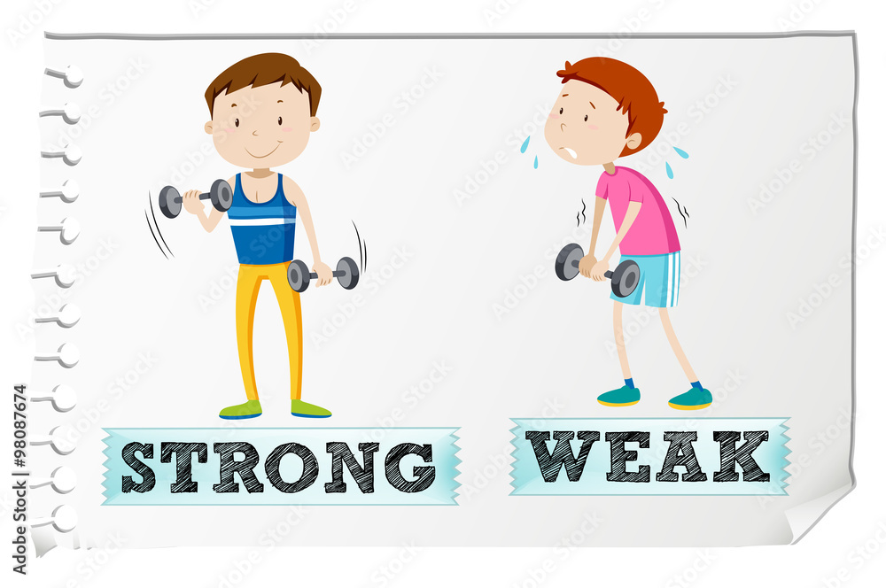 Opposite adjectives with strong and weak Stock Vector | Adobe Stock