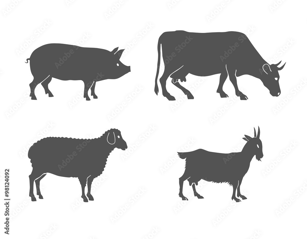 vector set of farm animals cow, sheep, goat, pig Stock Vector | Adobe Stock