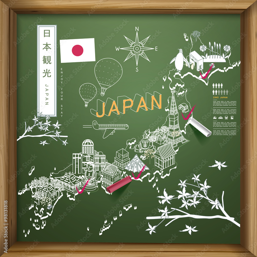 Japan travel map on chalkboard Stock Vector | Adobe Stock