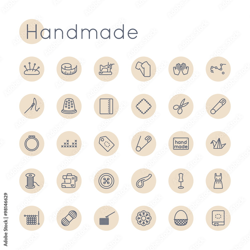 Vector Round Handmade Icons Stock Vector | Adobe Stock