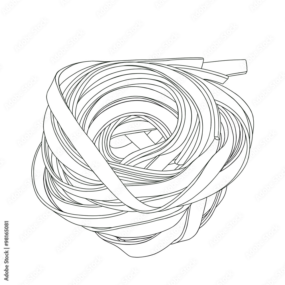 Hand drawn nest of pasta fettuccine. Italian pasta lineart on the white ...