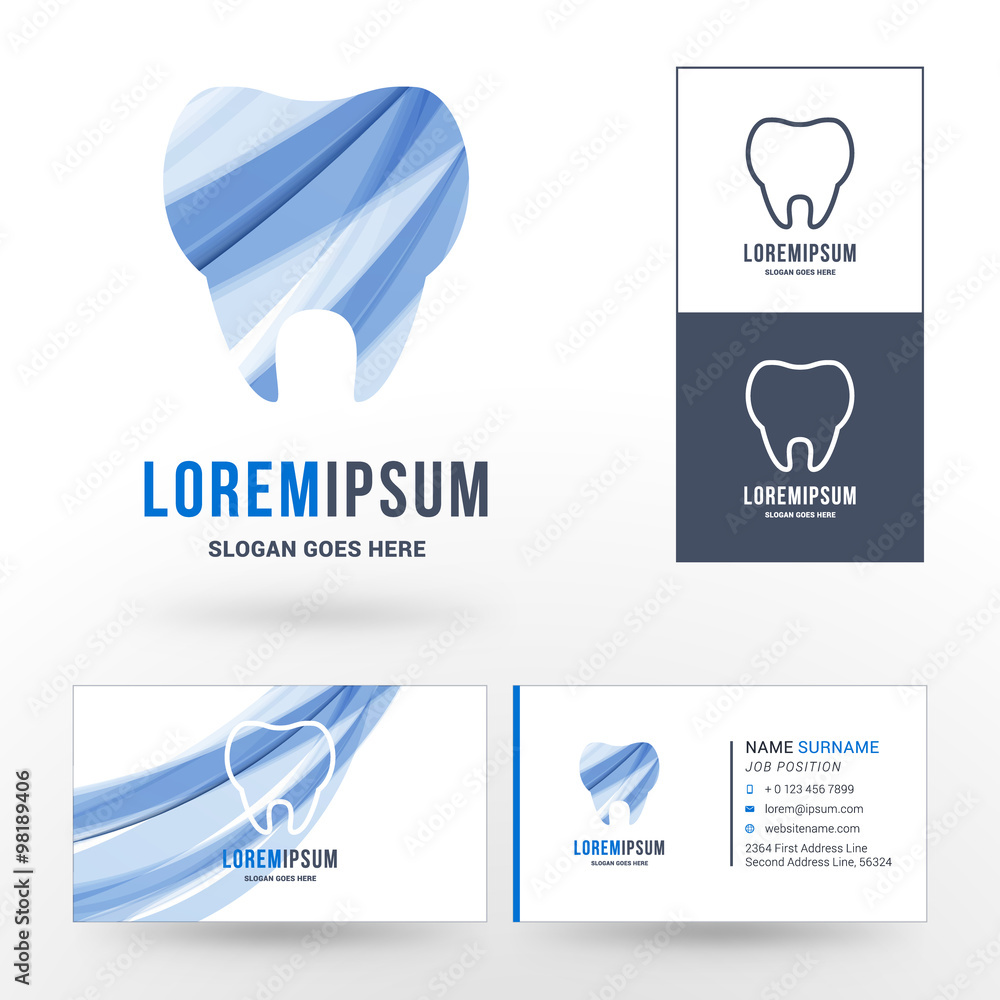 Vector Logo Template. Silhouettes of Tooth with Abstract Blue Waves ...
