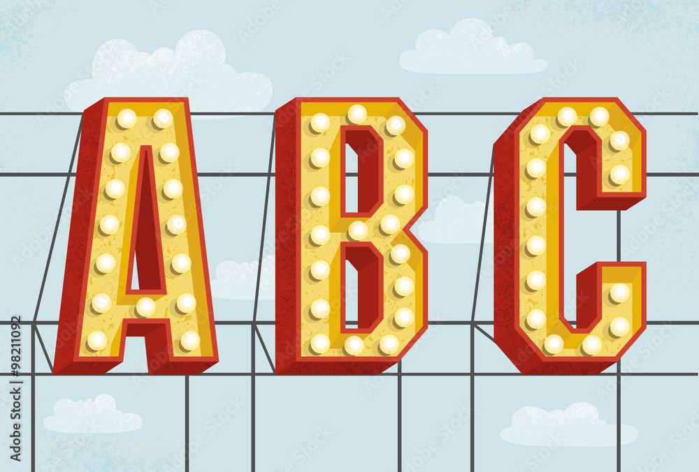 Vector lamp alphabet. Letters A,B,C. Vintage lamp font with texture ...