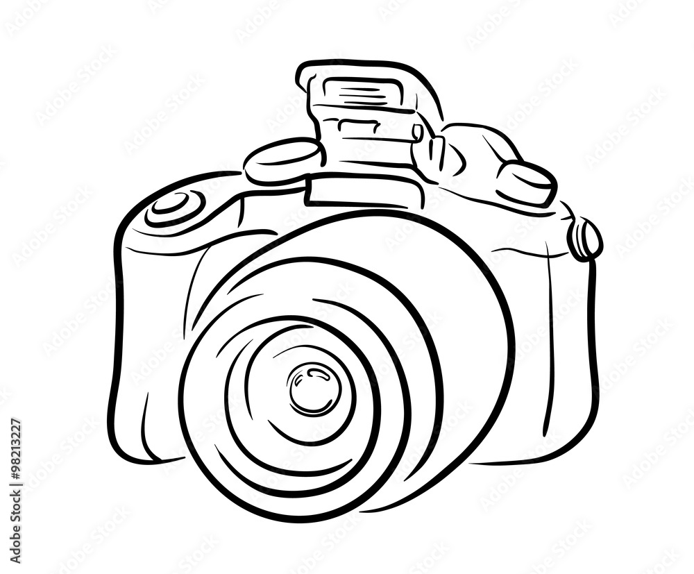 DSLR Camera Line Art, a hand drawn vector line art illustration of a ...