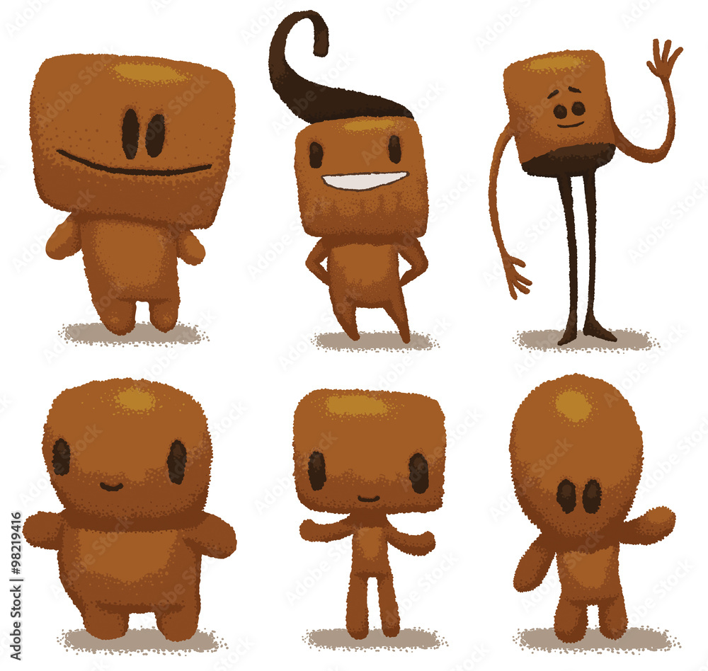 Vector Set of cute small orange creatures. Cartoon image of six cute ...