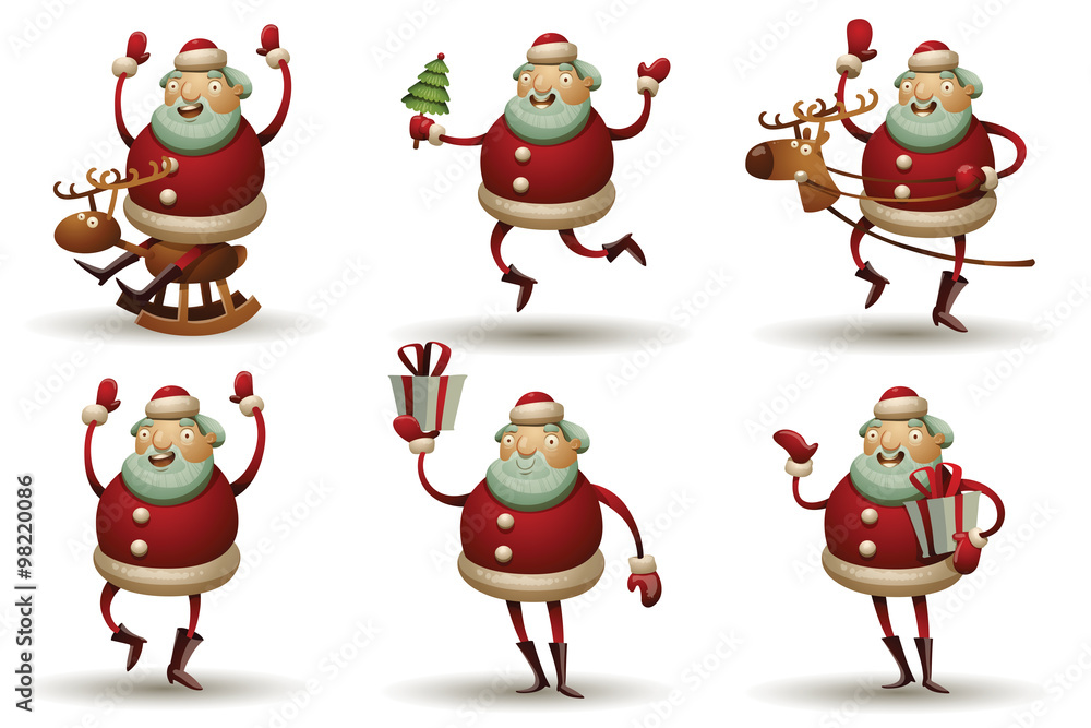 Vector Set of funny fat round Santas. Cartoon image of six funny fat ...