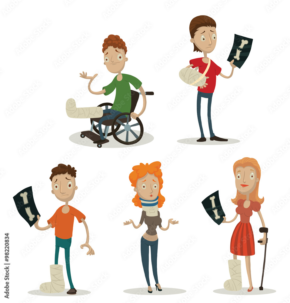 Vector Set of injured people. Cartoon image of five different people ...