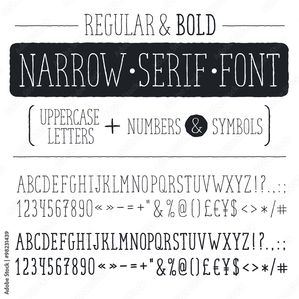 Hand drawn narrow alphabet. Uppercase tall and thin letters and symbols ... Hand drawn narrow alphabet. Uppercase tall and thin letters and symbols ...
