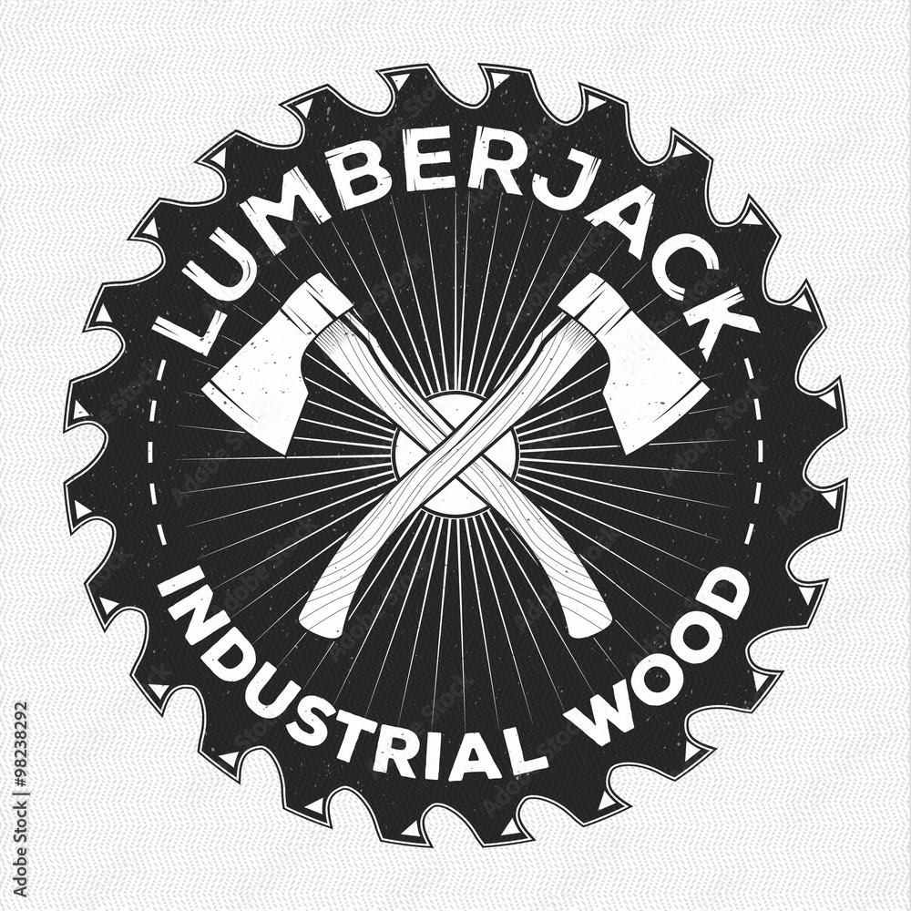 Vintage lumberjack label, emblem and design elements. Two axes with ...