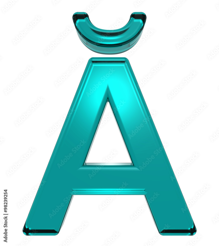 One letter from turquoise alphabet set, isolated on white. Computer ...