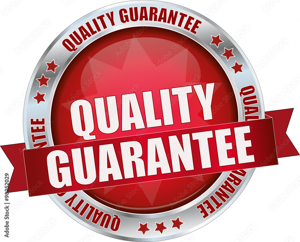 QUALITY GUARANTEE / realistic modern round glossy 3D vector eps10 ...