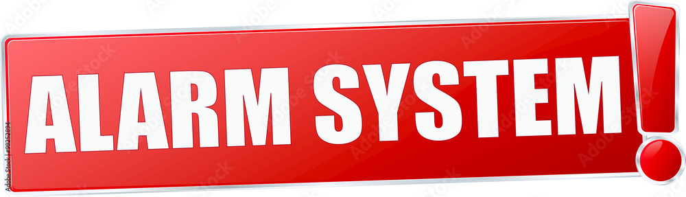 modern red alarm system vector sign in red with metallic border and a ...