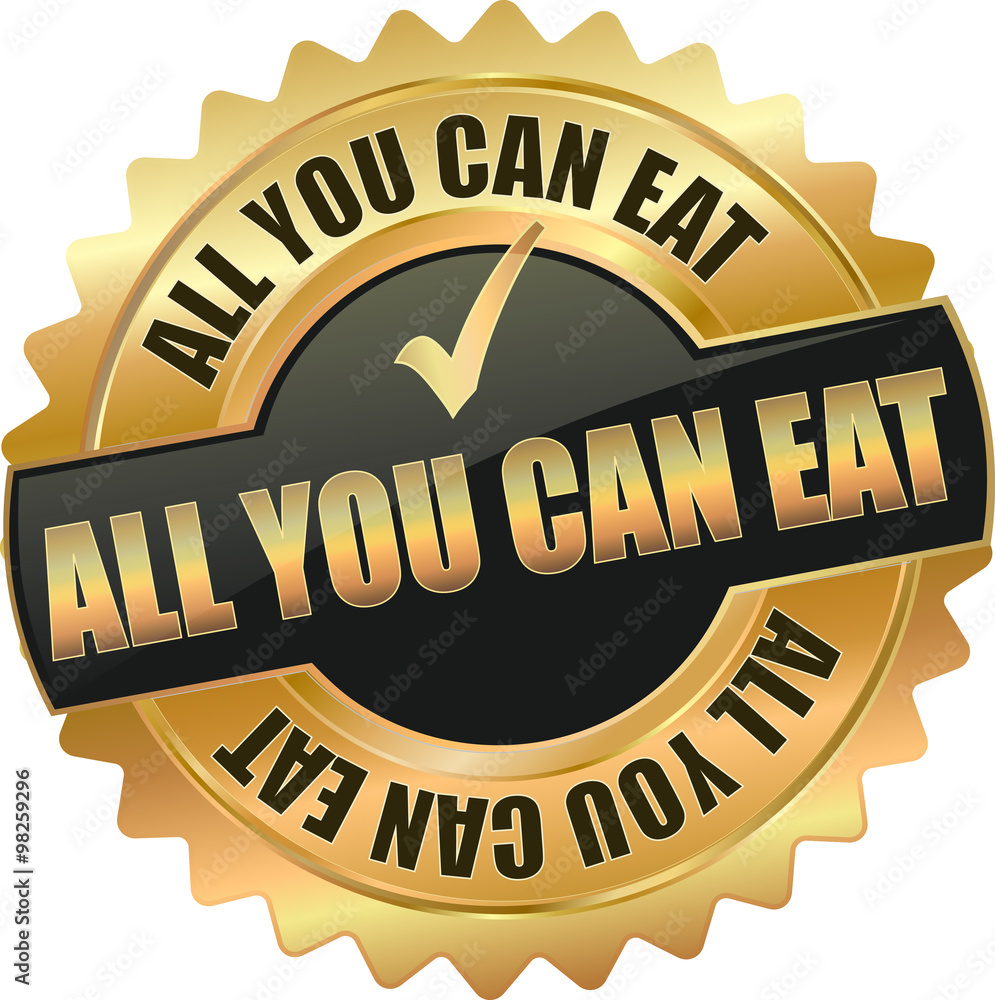 Vetor de golden shiny vintage all you can eat 3D vector icon seal sign ...