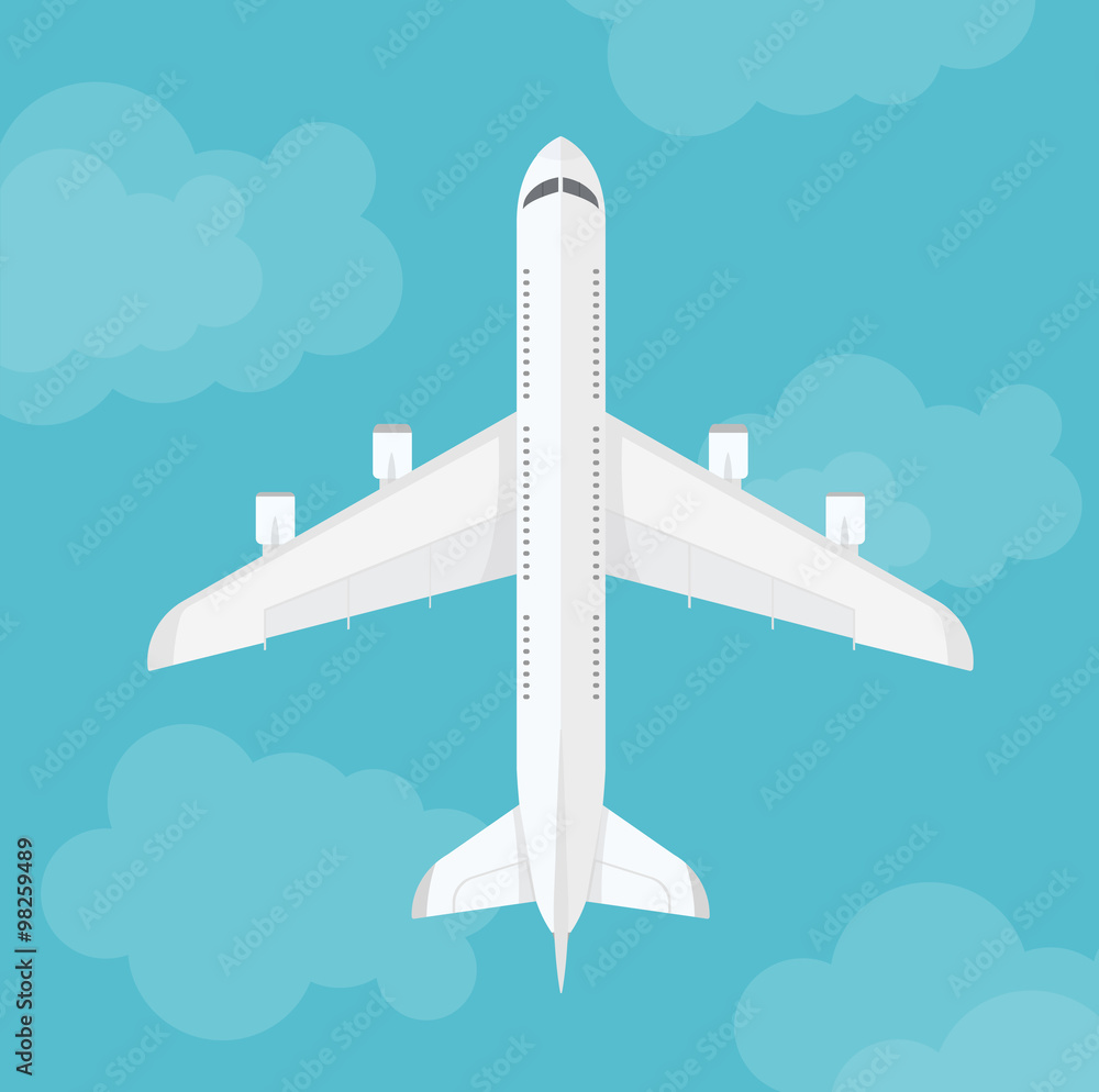 Vector airplane top view near clouds. Stock Vector | Adobe Stock