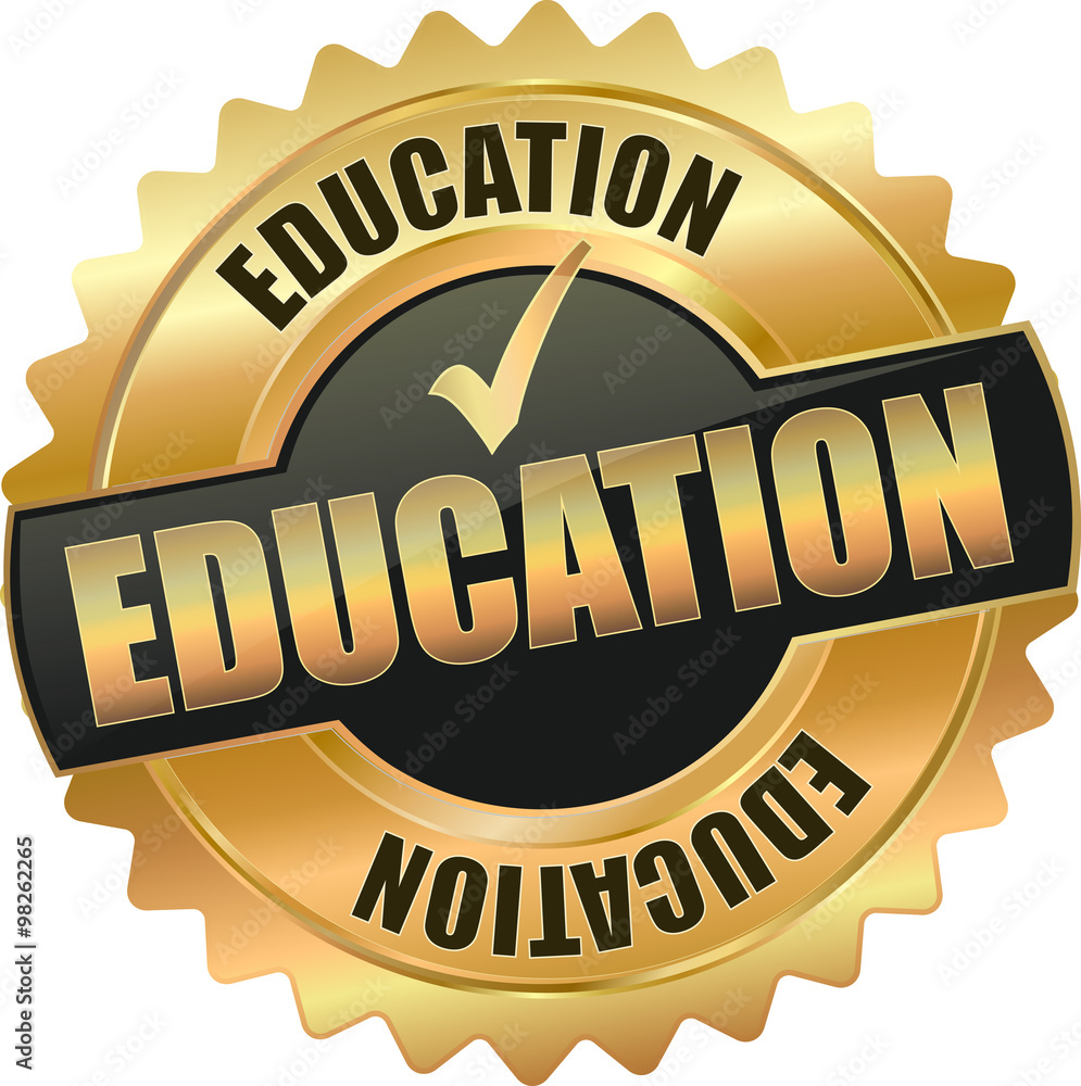 golden shiny vintage education 3D vector icon seal sign button shield ...