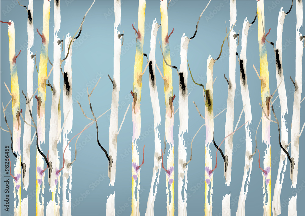 Birch tree ,forest birch trees vector watercolor brush hand drawn ...