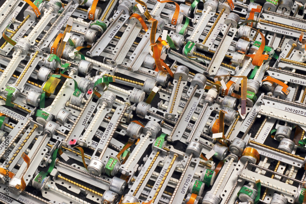Many stepper motors from floppy and cd dvd drives. Stock Photo | Adobe ...