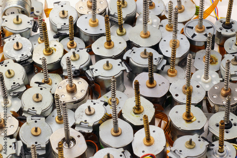 Many stepper motors from floppy and cd dvd drives. Stock Photo | Adobe ...