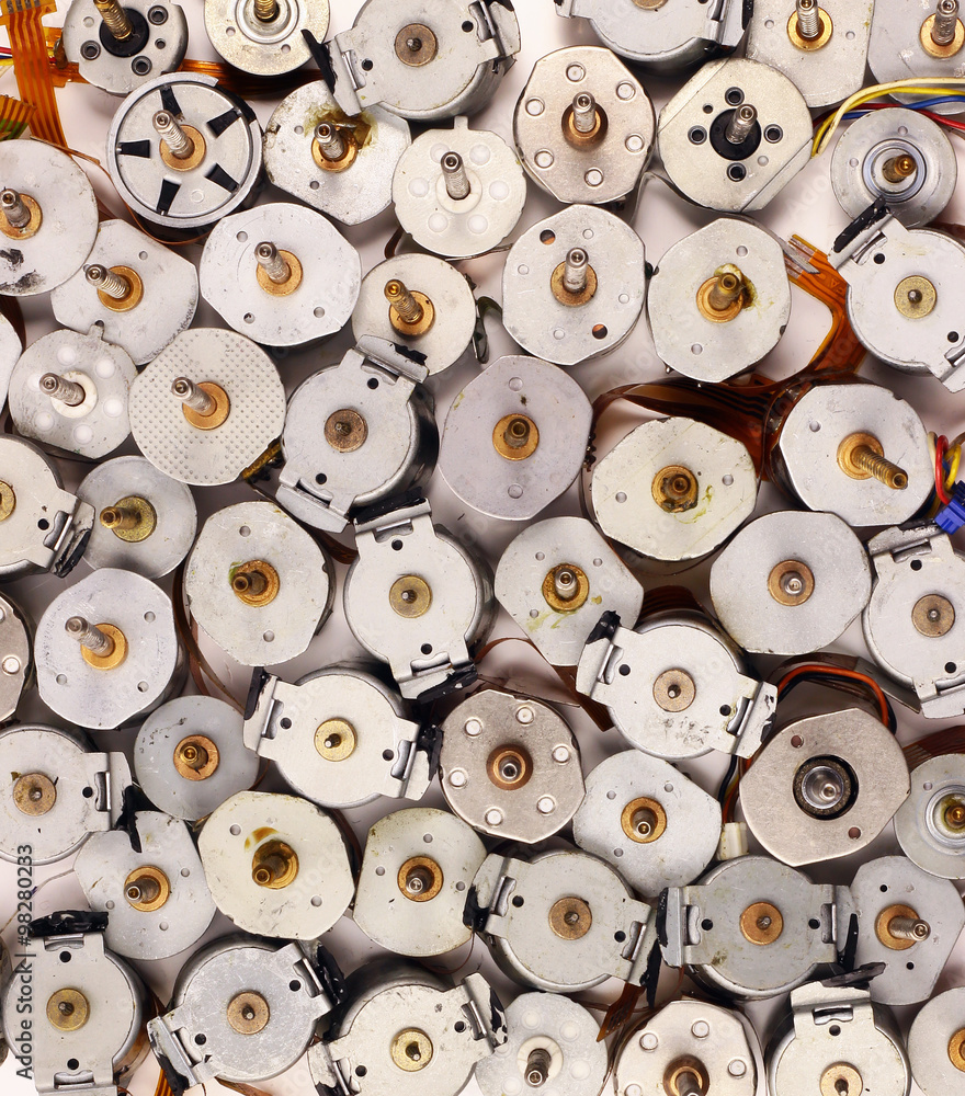 Many stepper motors from floppy and cd dvd drives. Stock Photo | Adobe ...