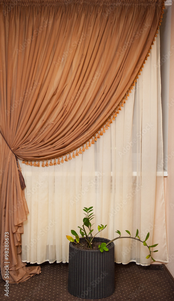 Part of beautifully draped curtain and wall with patterns Stock Photo ...
