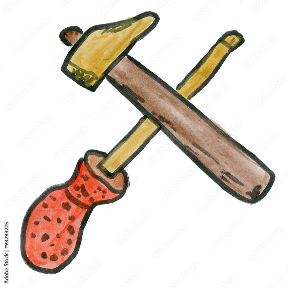 cartoon hammer and screwdriver isolated on white background cartoon ...