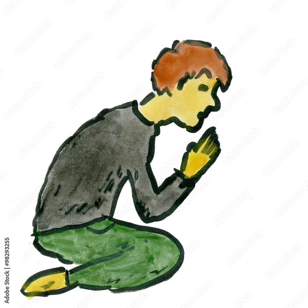 cartoon man praying isolated on white background cartoon Stock ...