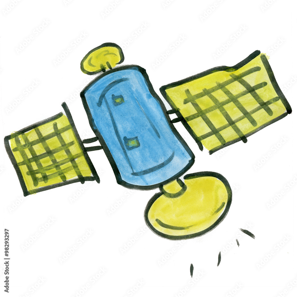 cartoon space satellite isolated on white background cartoon watercolor ...