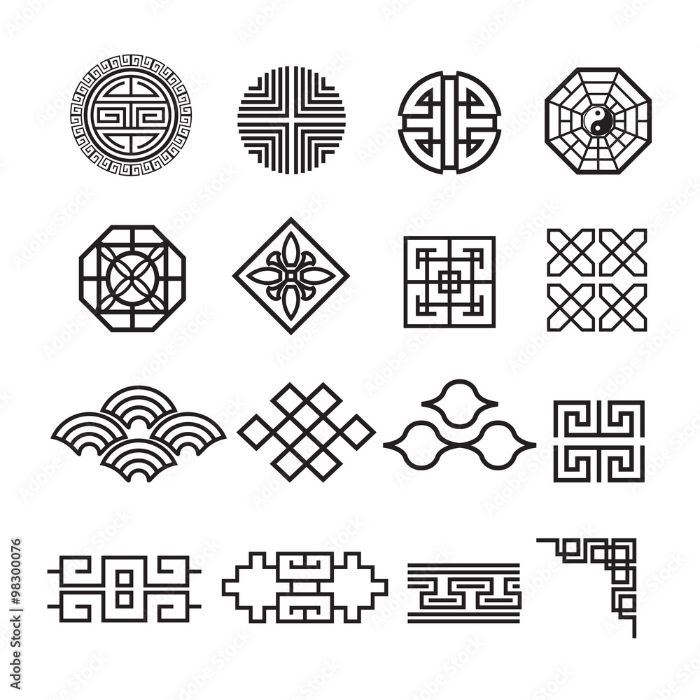 Asian ornament icon, korean, chinese, japanese vector set Stock Vector ...