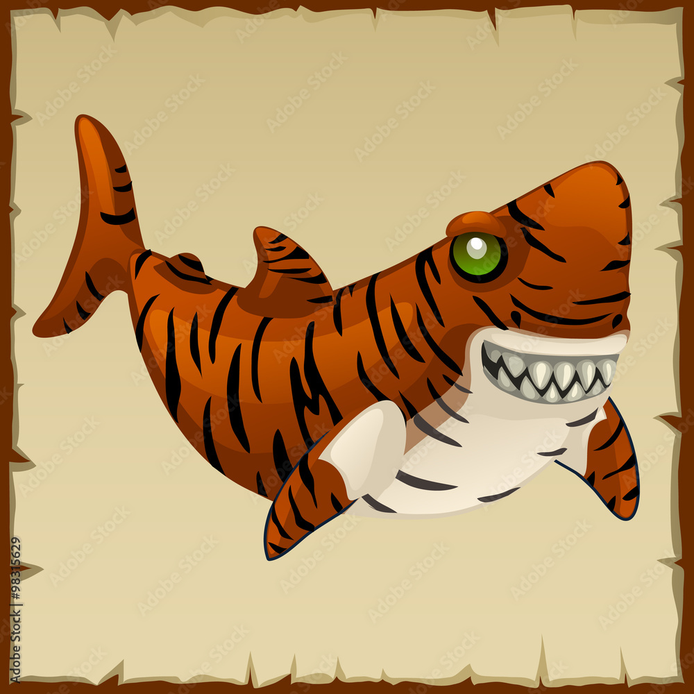 One evil tiger shark, vector cartoon character Stock Vector | Adobe Stock