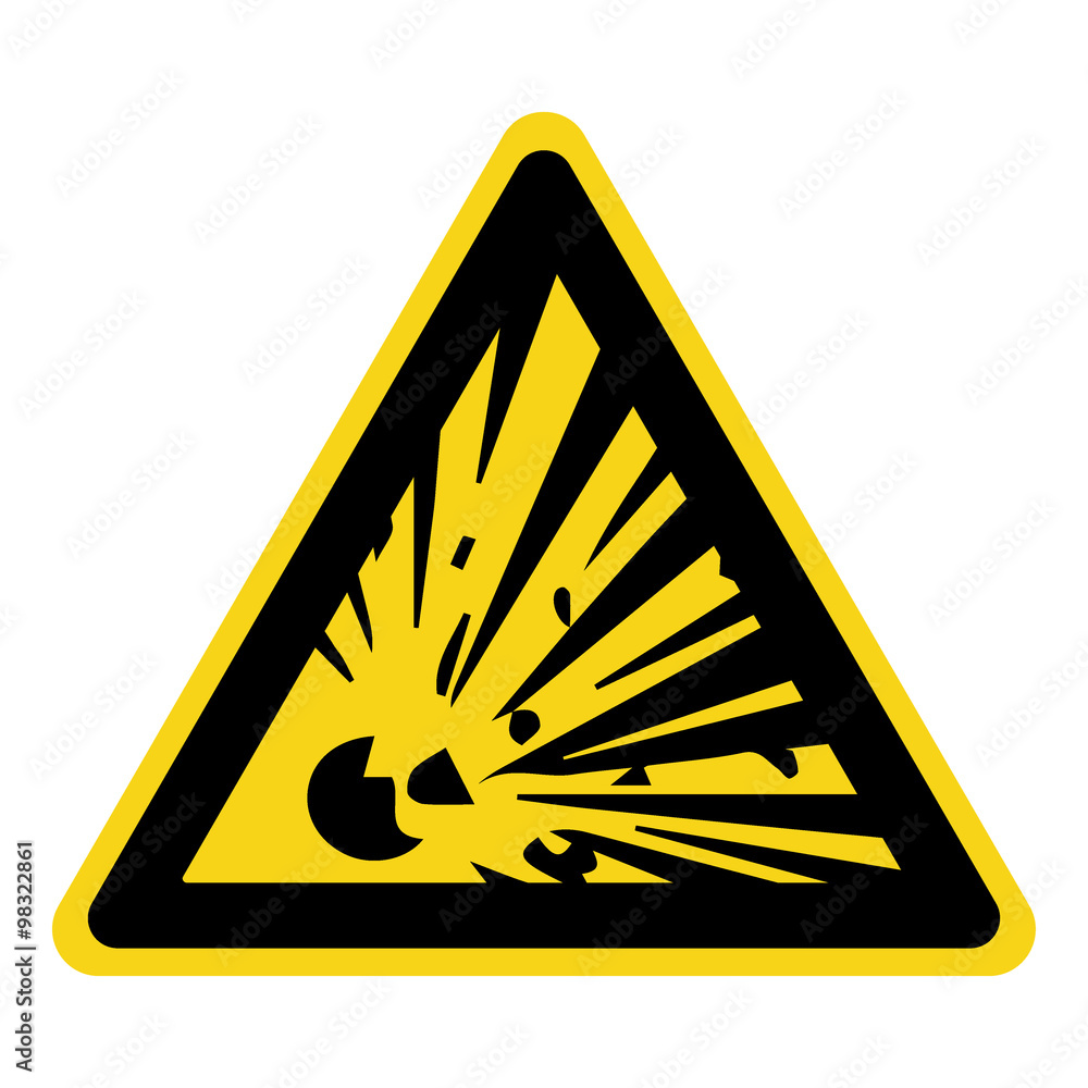 Explosive Hazard Sign. Danger symbol. Yellow icon isolated in black ...