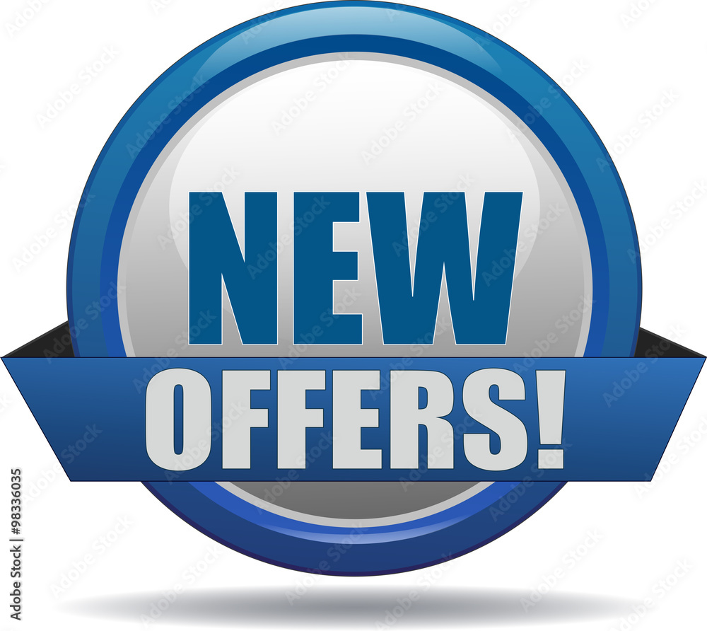 NEW OFFERS / realistic modern glossy 3D eps vector sign / icon in blue ...