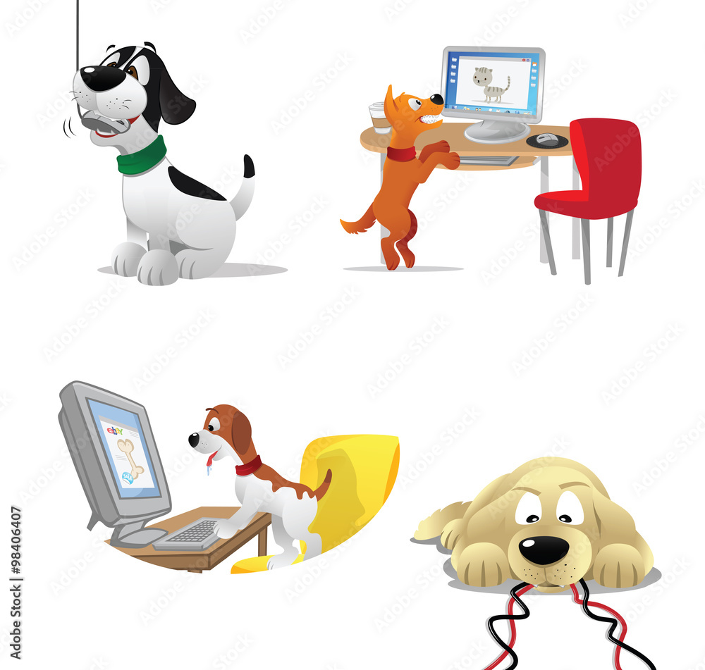 cartoon vector illustration of dogs computers Stock Vector | Adobe Stock