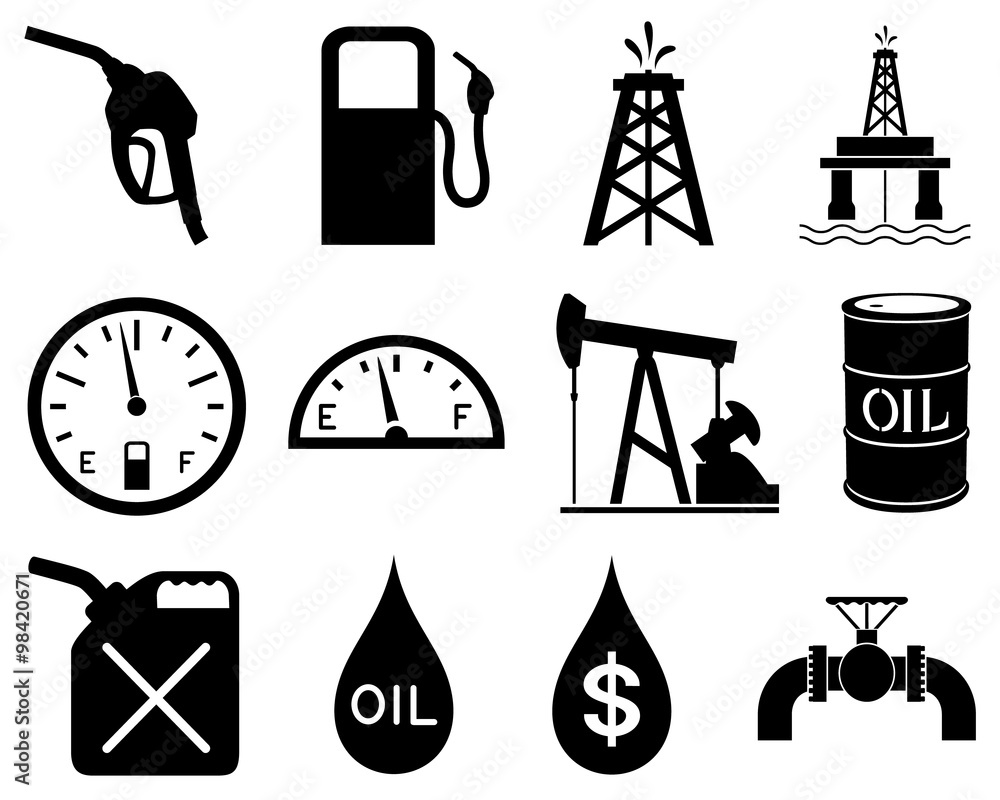 Vector illustration of a set of black and white icons representing the ...