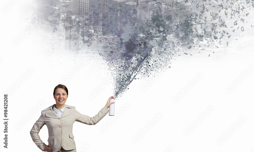 Woman spraying characters Stock Photo | Adobe Stock
