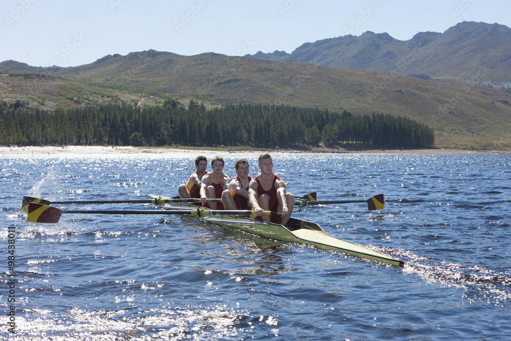 Coxless four rowing boat in water Stock-Foto | Adobe Stock