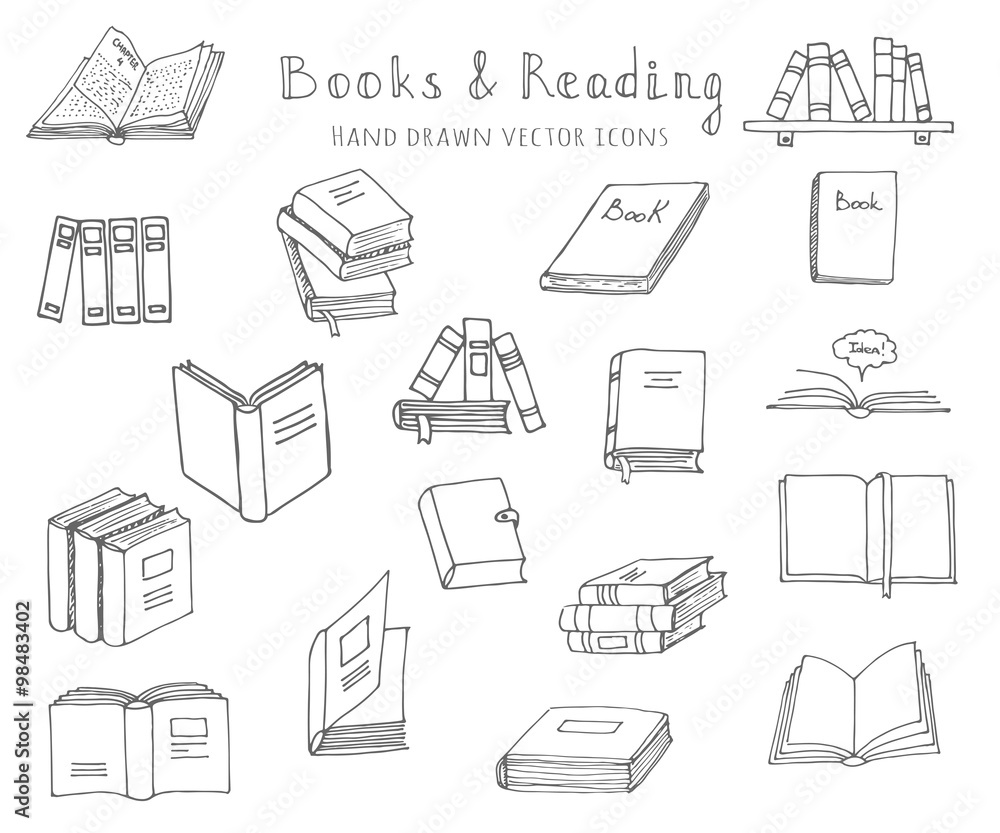 Hand drawn doodle Books and Reading set Vector illustration Sketchy ...