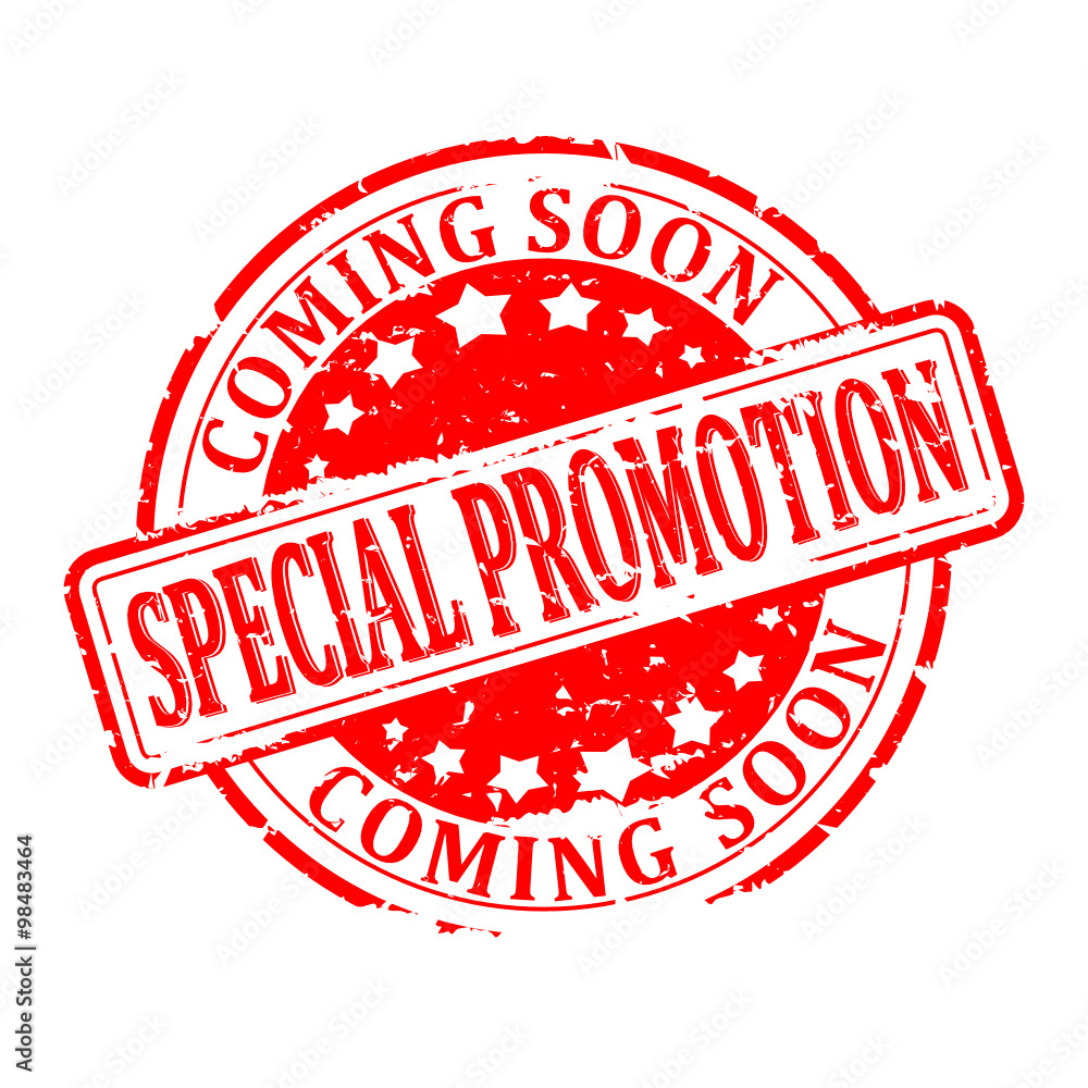 Scratched round red stamped - special promotion, coming soon - vector ...