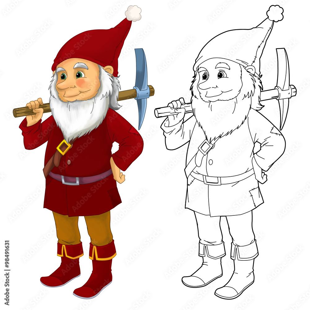 Cartoon dwarf isolated - with additional coloring page - illustration ...