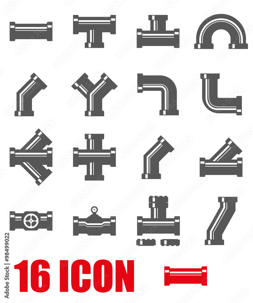 Vector black pipe fittings icon set Stock Vector | Adobe Stock