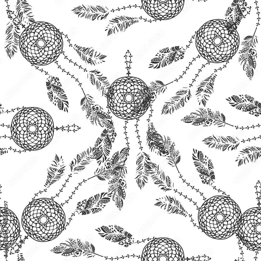 Hand drawn vector zentangle doodle neon colors feathers seamless ...