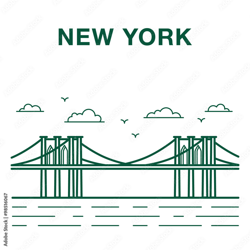Brooklyn bridge illustration made in line art style. New York city ...