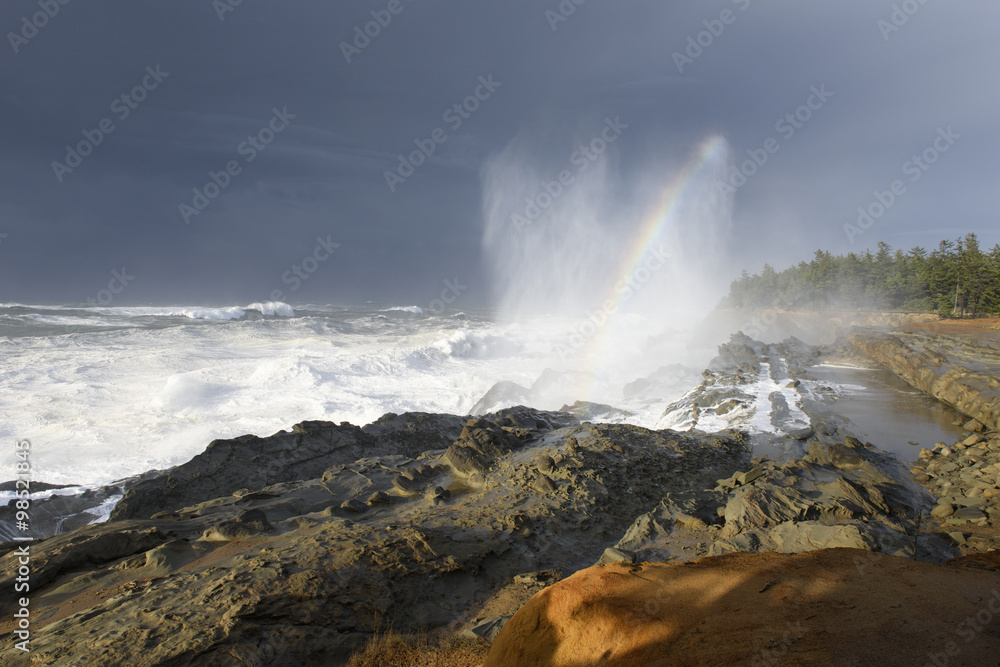 Foto de Swells of a Decade Crashing Against the Cliffs of Shore Acres ...