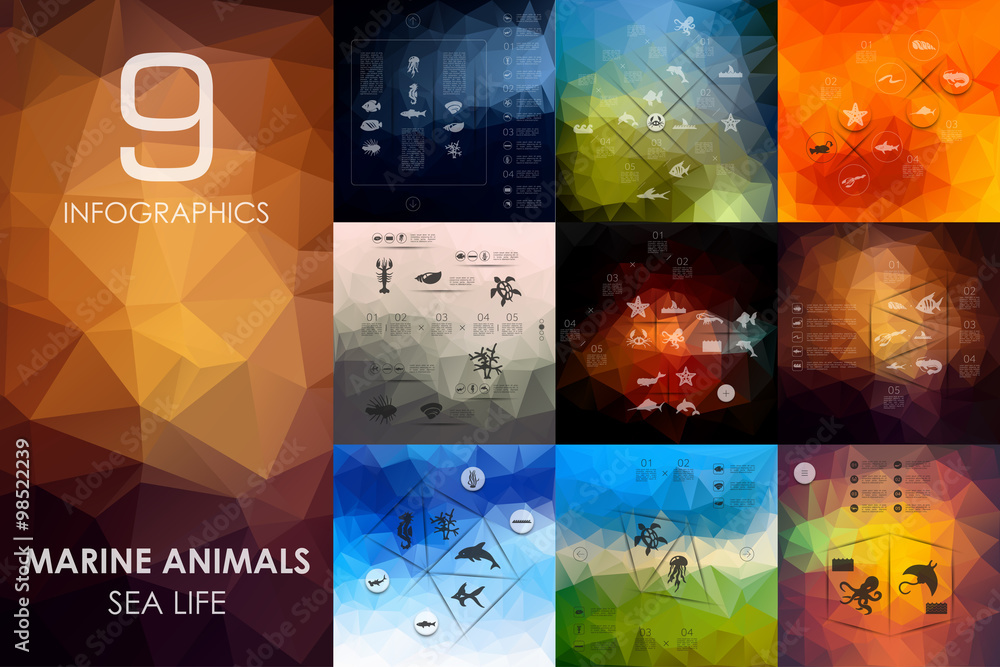 marine animals infographic with unfocused background Stock Vector ...