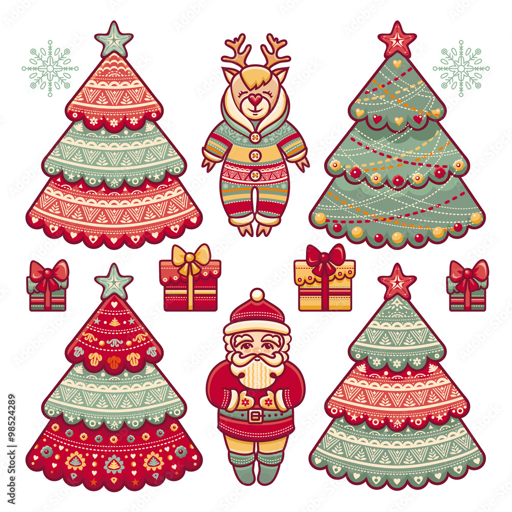 Set of color Christmas toys. Holiday decorations. Template for design ...